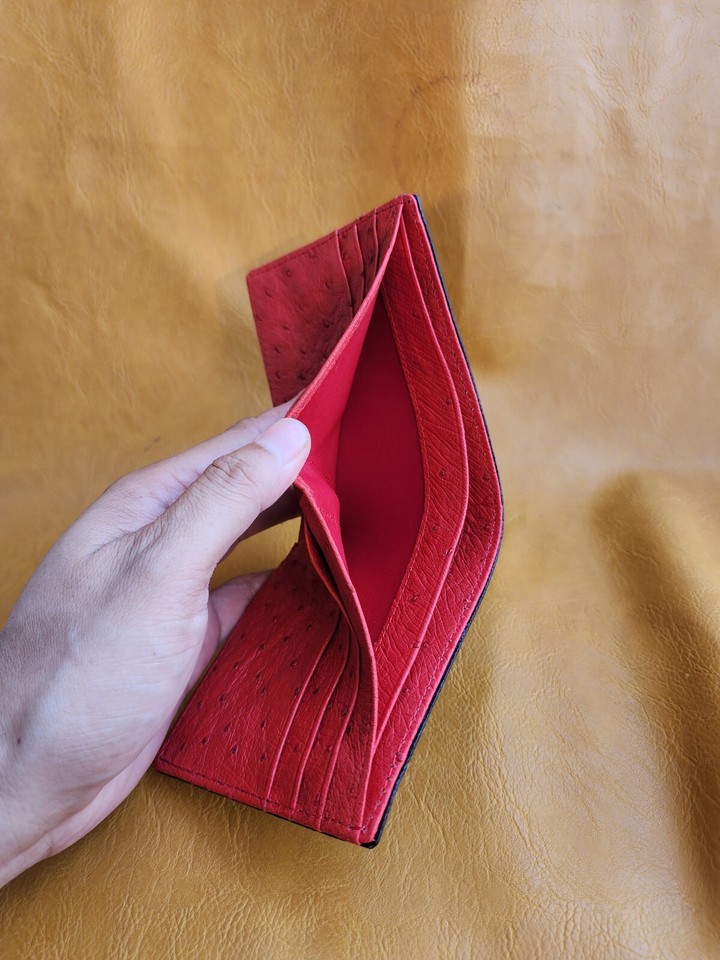 Black/Red Doubeside Genuine ostrich Body Leather Skin Men's Bifold ...