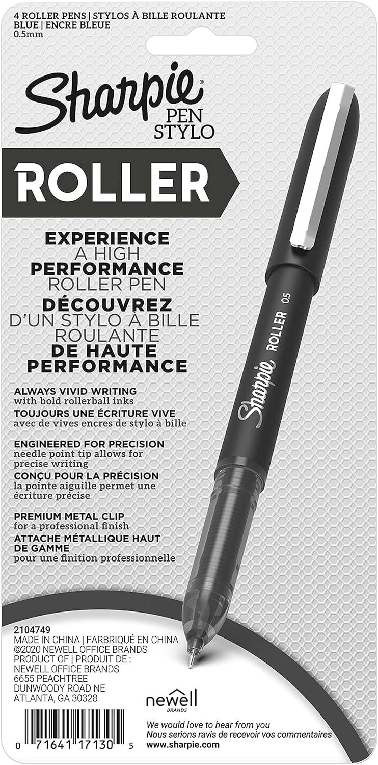 Sharpie Roller Pen Blue Ink Needle Point Fine Tip Nib x4 Pack Set ...