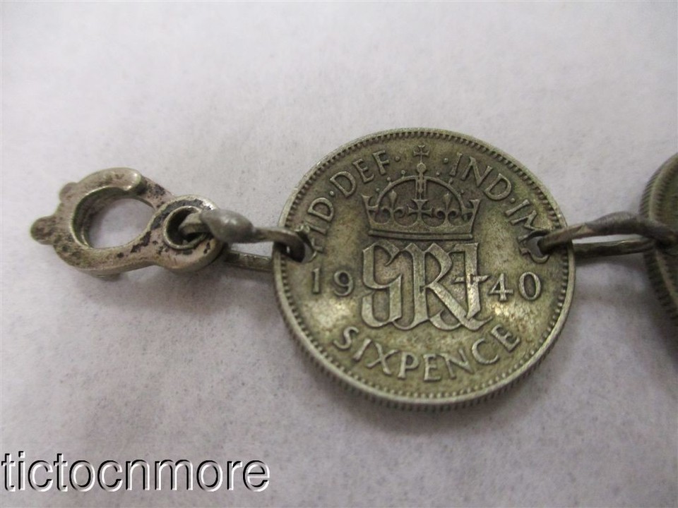US WWII US ARMY SOLDIERS SILVER BRITISH COINS BRACELET TRENCH-ART ...