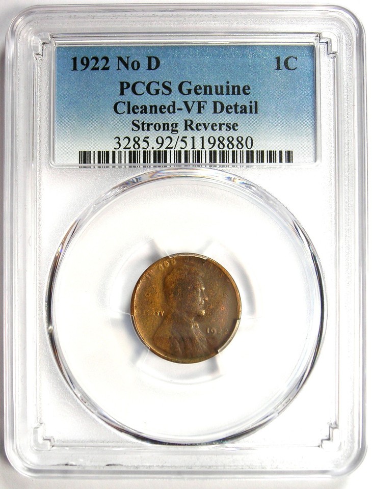 1922 No D "Plain" Strong Reverse Lincoln Wheat Cent Penny 1C - PCGS VF ...