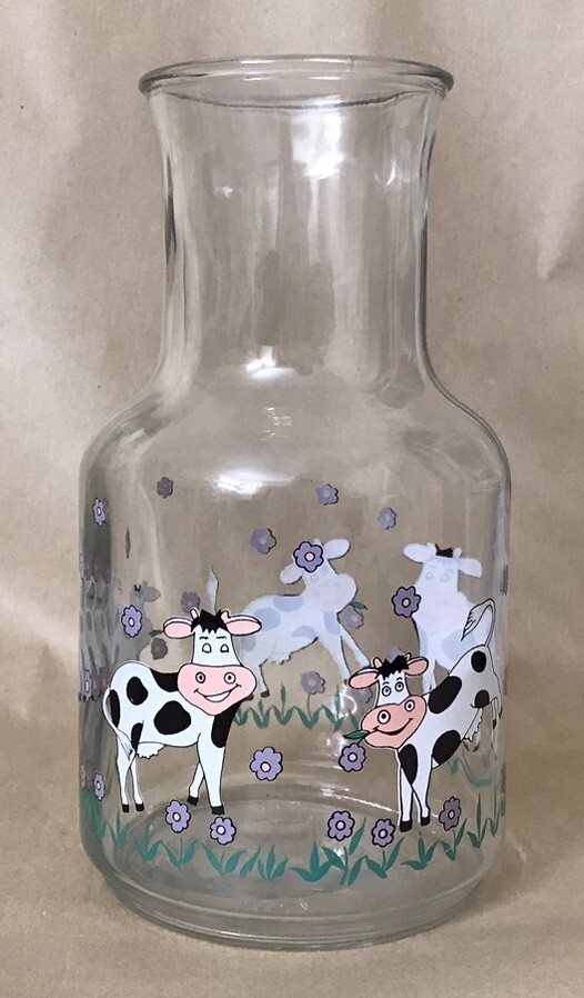 Vintage Smiling Cows Glass Carafe Fruit Juice Lemonade Milk Pitcher Jug ...
