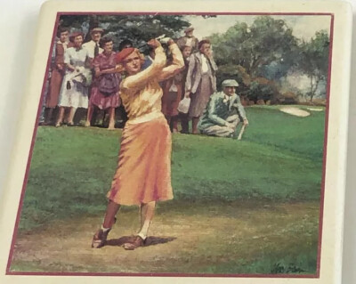 Golf Coaster Set 4 Vintage Absorbastone Square Ceramic Lady 50s USA | eBay