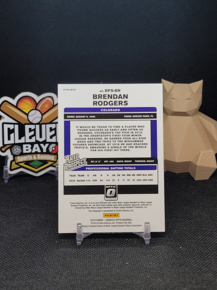 2019 Donruss Optic Brendan Rodgers AUTO Rockies Rated Prospect SILVER ...