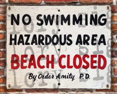 JAWS BEACH CLOSED Amity Island SIGN BANNER art movie pool NO SWIMMING ...