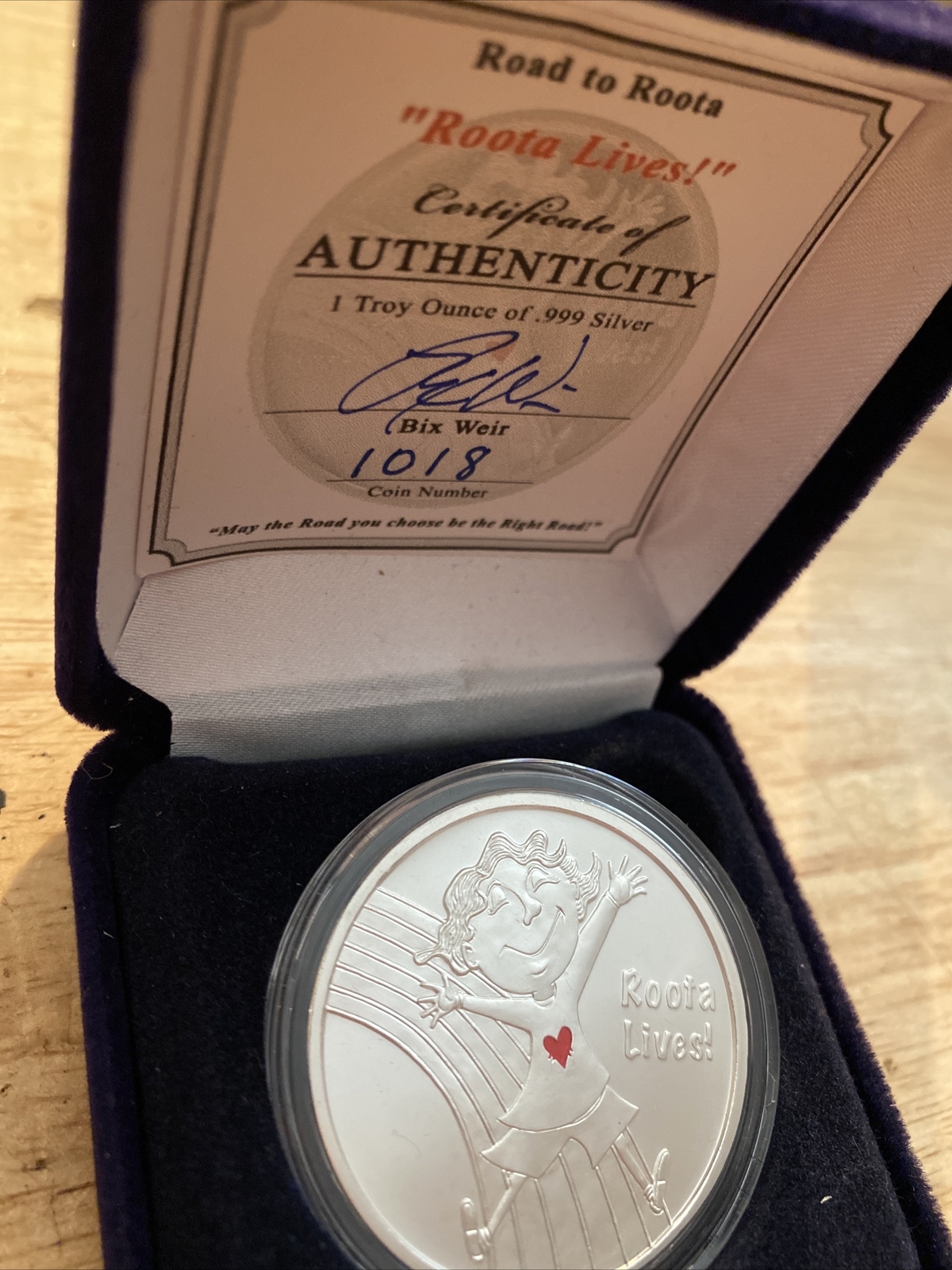 Road to Roota 1 Ounce Silver Coin .999 BU Bix Weir Collector No. 1018 ...