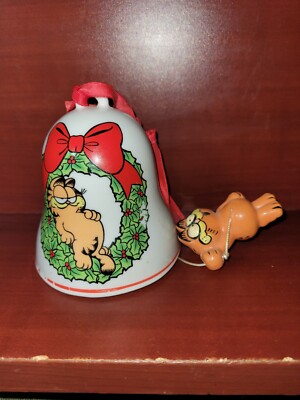 Vintage 80's Enesco Garfield the Cat Christmas Bell Ornament Ceramic ...