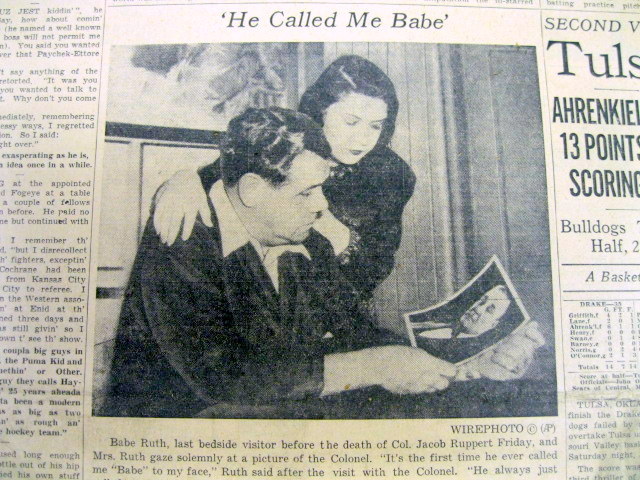 DEATH of NY Yankees baseball owner JACOB RUPPERT in 2 1939 display ...