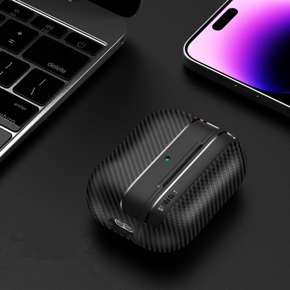 Shockproof Carbon Fiber Pattern Keychain Case Cover For Apple Airpods ...