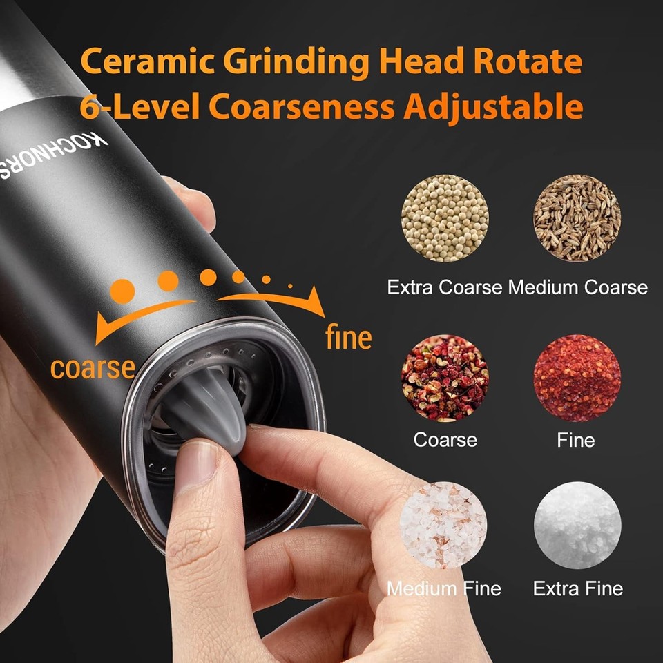 USB Rechargeable Pepper Grinder, Gravity Electric Pepper Grinder with 6 ...