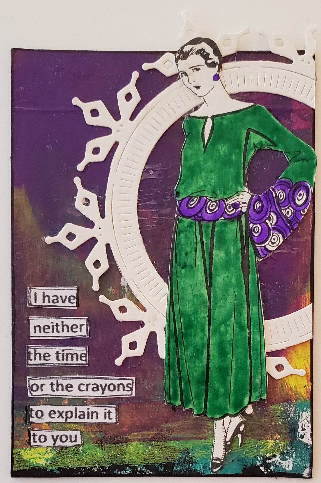 Mixed Media Collage Art Card ACEO ATC Snarky Flapper Crayons To Explain ...