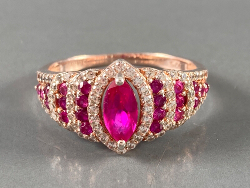 STAUER Rose Gold Over STERLING SILVER RING Hot Pink Lab Created Ruby ...