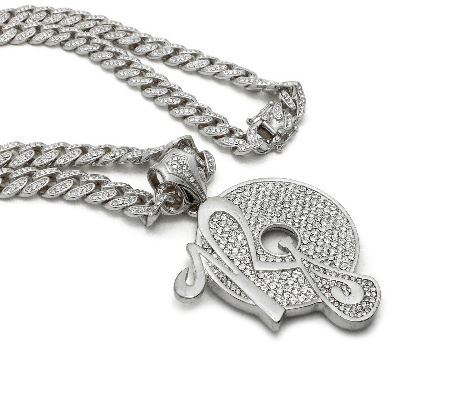 ROCAFELLA PENDANT 30" SILVER CUBAN LINK CHAIN NECKLACE HIP HOP RAPPER ...