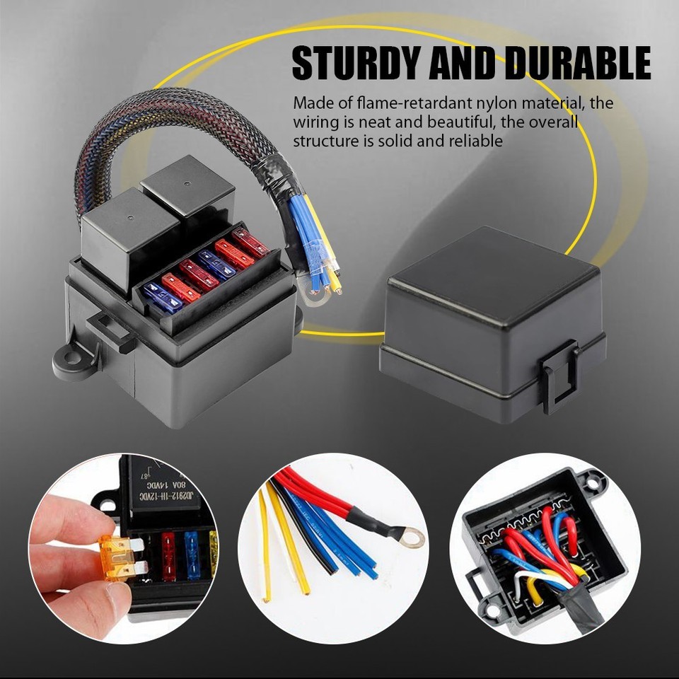 Pre-Wired Fuse Relay Box 2x 4-Pin 80A Relays and 6 Fuses for Car Truck ...