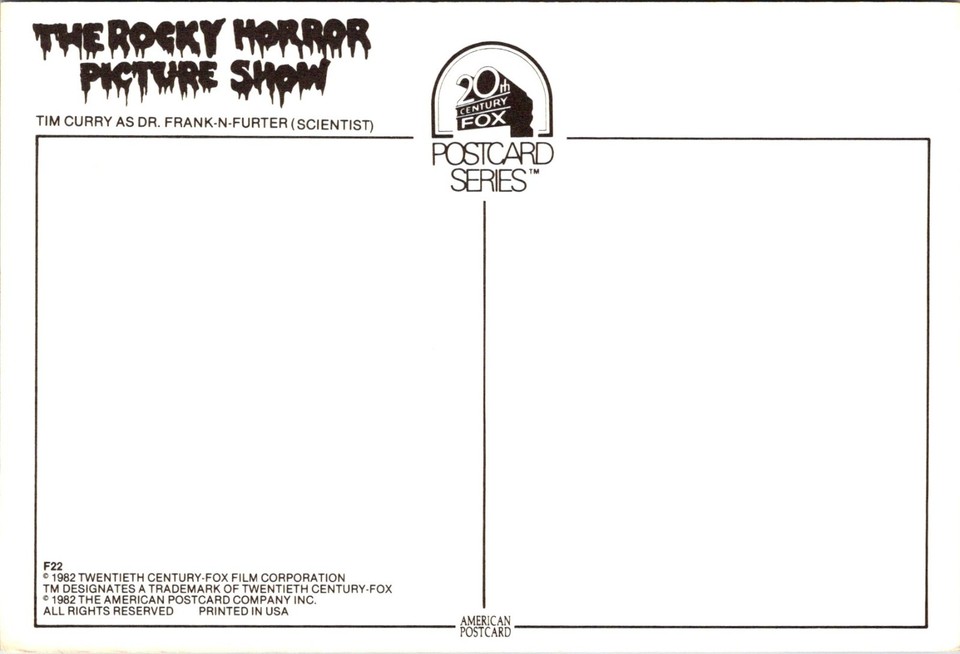 Rocky Horror Picture Show Tim Curry Frank-N-Furter Postcard C209 | eBay