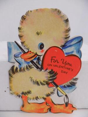 Vintage 1948 Fuzzy Duckling/Duck Valentine's Day Card - 10 V305-I ...