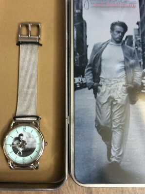 James Dean Collector Men's Watch Picture Dial on Silver Mesh Band Tin ...