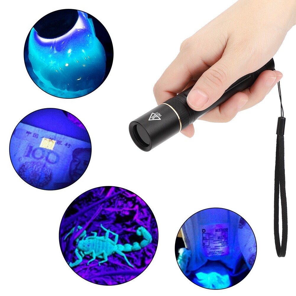 (black)LED Flashlight Large Power 5W 360NM Ultraviolet Light Detection ...