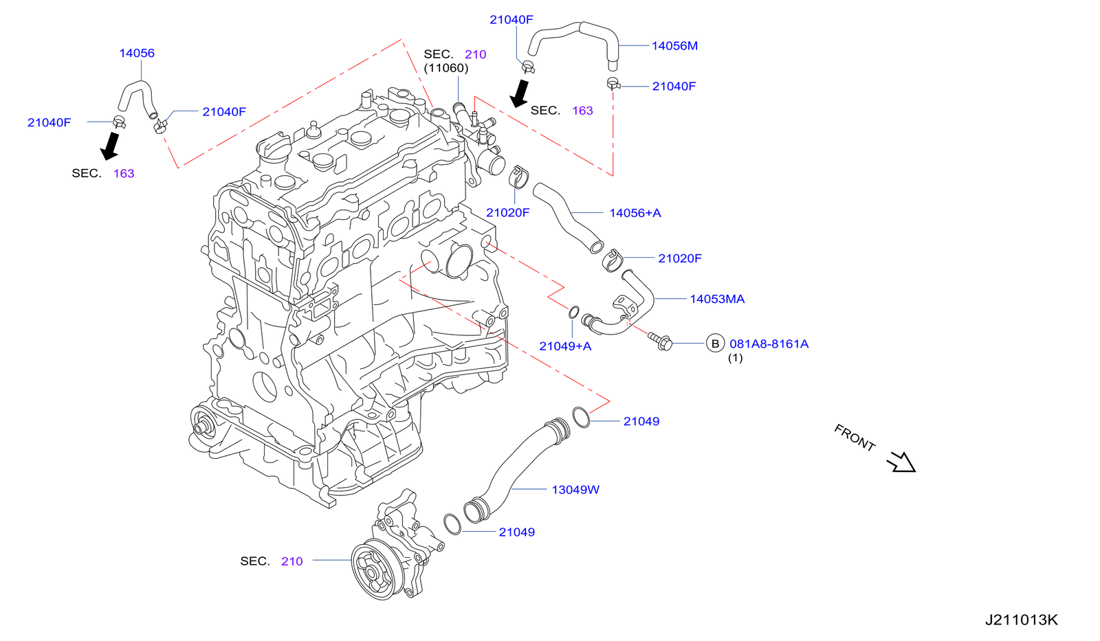 Genuine Nissan Pipe Water 210223TS2B / 21022-3ts2b OEM for sale online ...