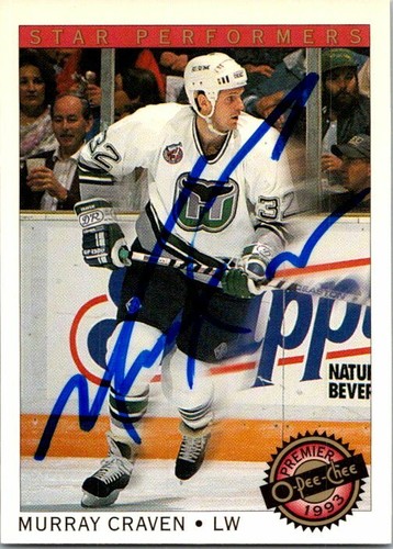 Murray Craven autographed Hockey Card (Whalers) 1993 O-Pee-Chee Premier ...
