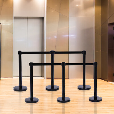 Black 6PCS Crowd Control Stanchion Posts Queue Line Barrier Retractable ...