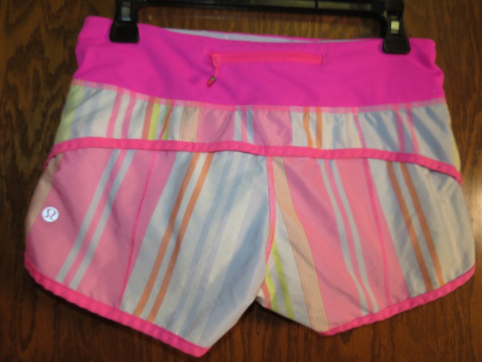 Lululemon 4 Speed Short Groovy Stripe Raspberry Glo Pink Blue Yellow ...