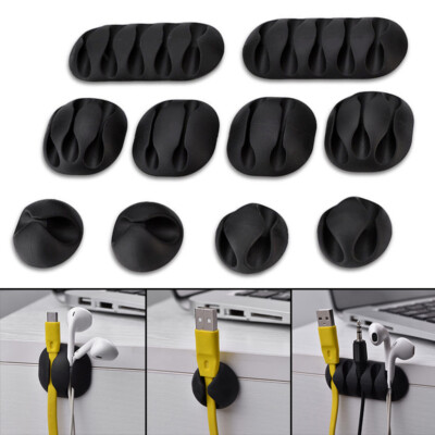 10Pcs Cable Drop Clip Desk Wire Tidy Organiser Cord Lead USB Charge ...