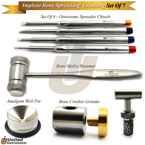 Set Of 7 Dental Implant Spreader Chisel Bone Grinder Crusher Mallet ...