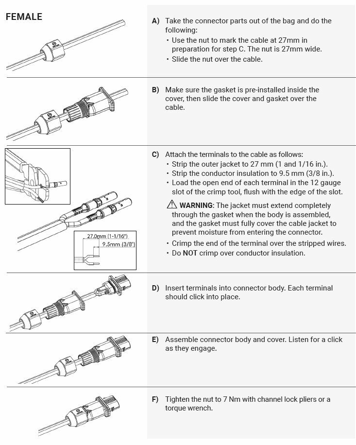 ENPHASE IQ CABLE (4)QTY Q-CONN-M & (4)QTY Q-CONN-F CONNECTOR TERMINAL ...