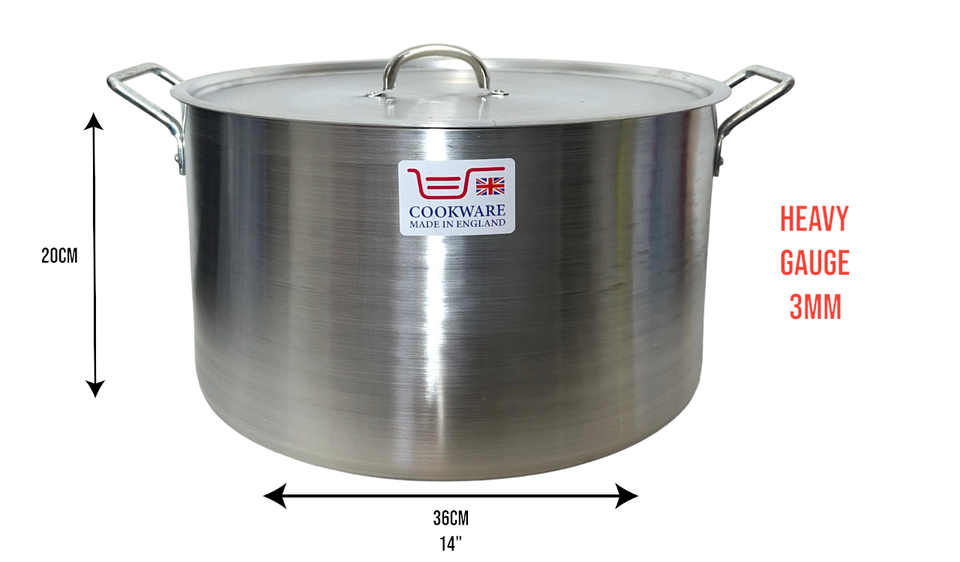 12'' 14" Large Aluminium Cooking Saucepan Stew Soup Casserole Catering ...