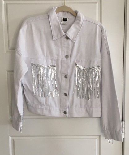 Shein Woman's Large White W/Silver Sequin Tassel Western Jean Jacket ...