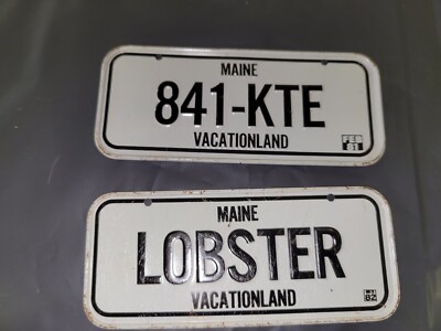 (2) MAINE Post Cereal bicycle license Plate LOBSTER & 841-KITE 1981,82 ...