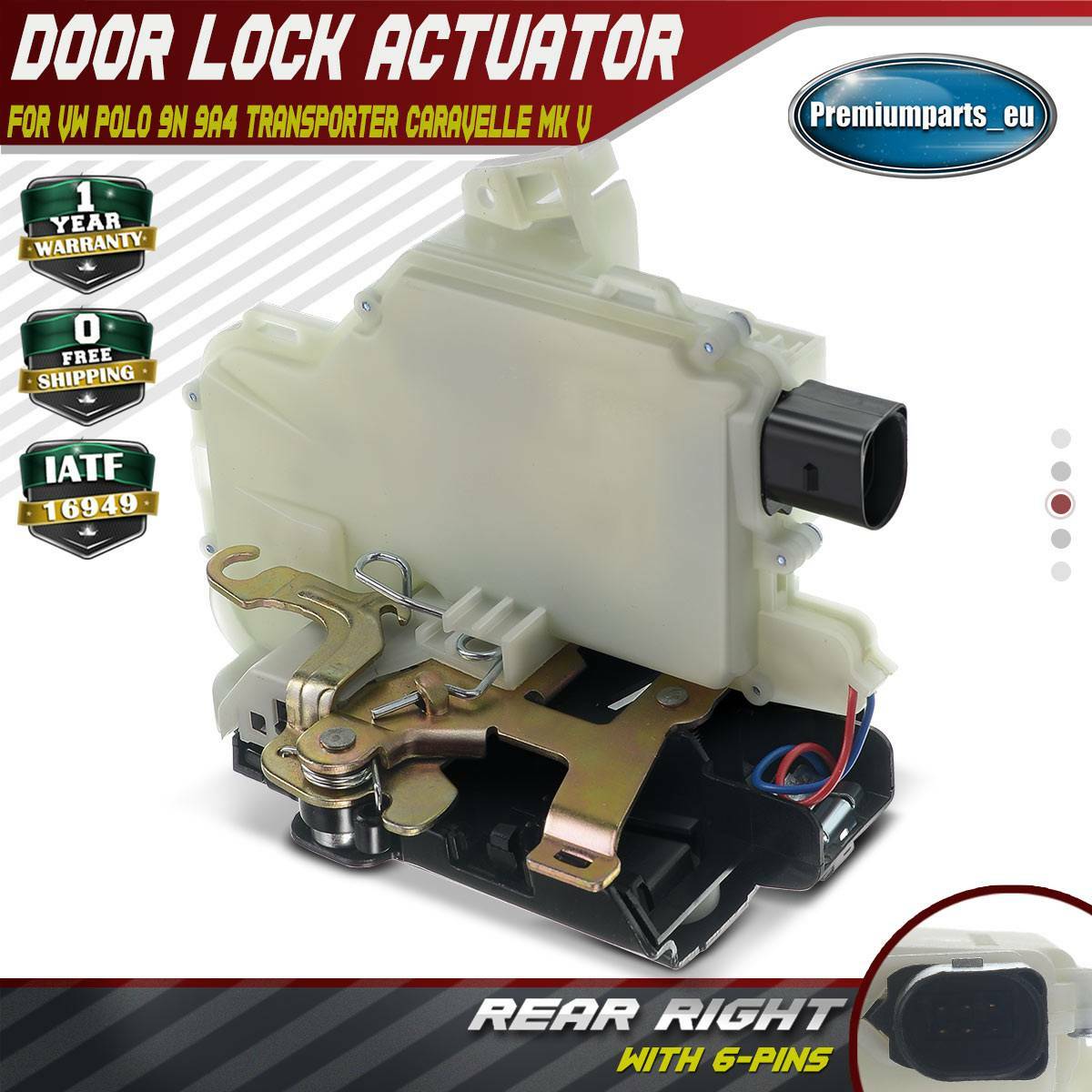 Door Lock Actuator Rear Right for VW Polo 9N Transporter T5 Caravelle 6 ...