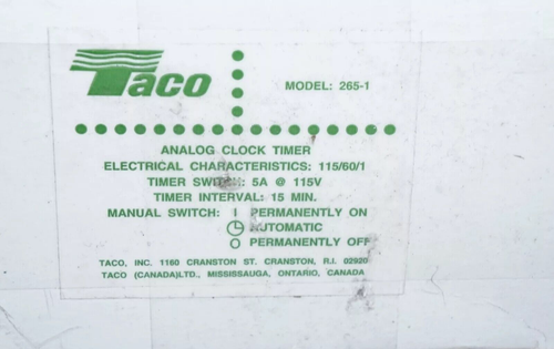 Taco 265-1. 24 Hour Timer Assembly | eBay
