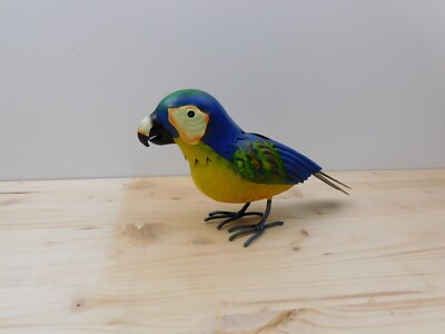 Small Colorful Tropical Parrot Metal Tin Bird Figure 5" Tall by 9" Long ...