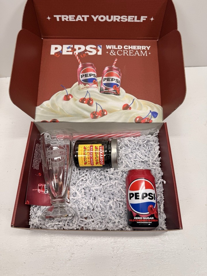 Rare Pepsi Wild Cherry & Cream Gift Box Set w/ Glass, Syrup & Can ...