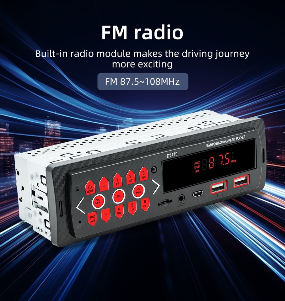1DIN Car Radio Bluetooth Stereo MP3 Player In-dash Audio USB/BT/FM 12V ...