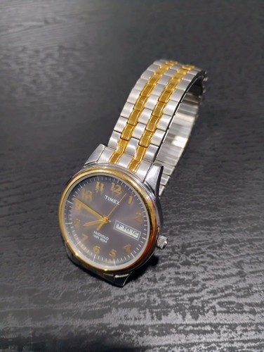 Working Timex Indiglo WR-30m Two-Tone Men's Calendar Wristwatch Black ...