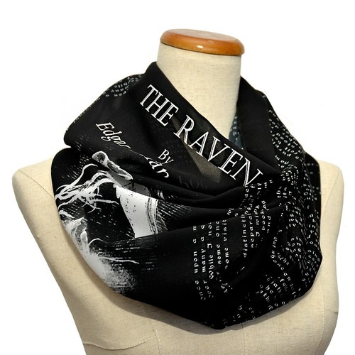 The Raven by Edgar Allan Poe Chiffon scarf. Black scarf, Goth scarf ...
