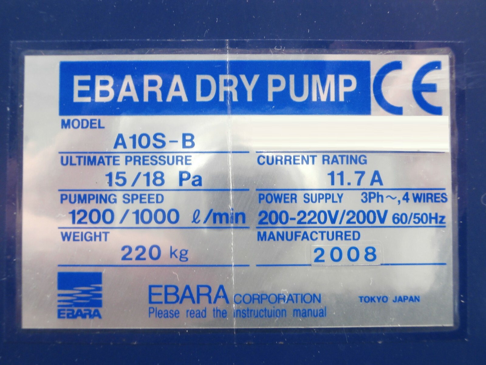 Ebara A10S-B Multi-Stage Dry Vacuum Pump Blower Fault Tested Not ...