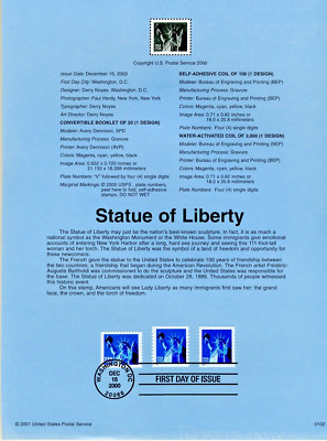 2001 USPS STATUE OF LIBERTY BOOKLET SINGLE AND COILS # 0102 on Archival ...