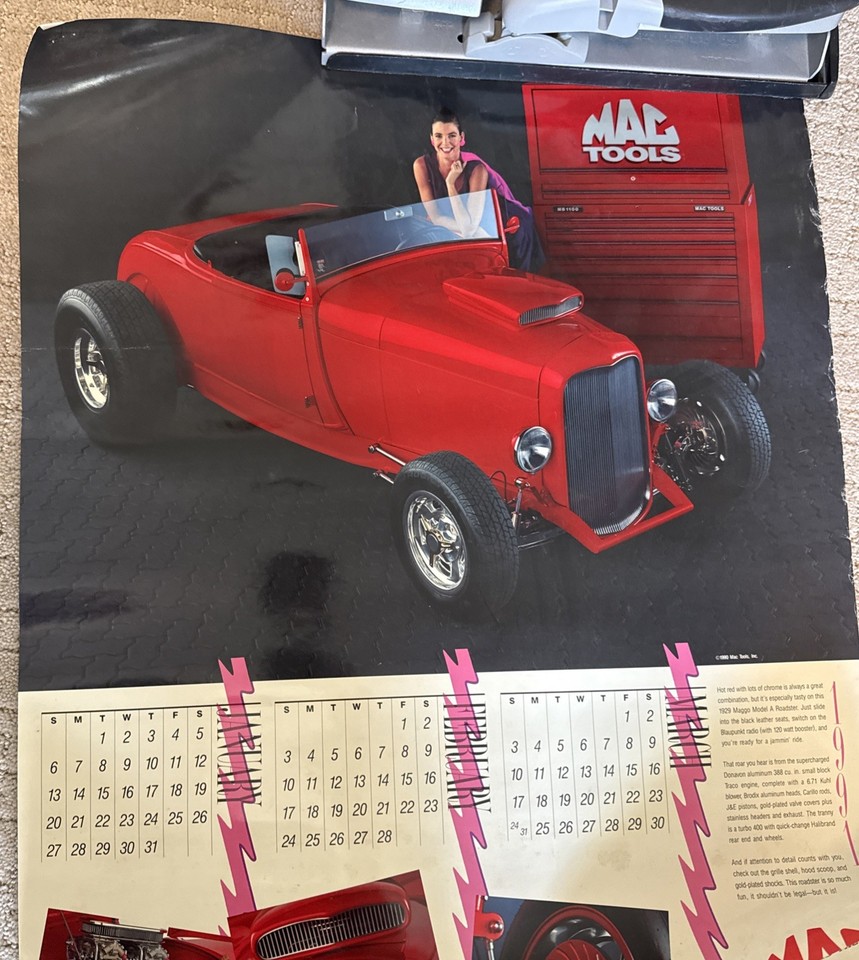 Vintage 1988 & 1991 Mac Tools Pin up Calendar Poster Hot Rod 50year ...