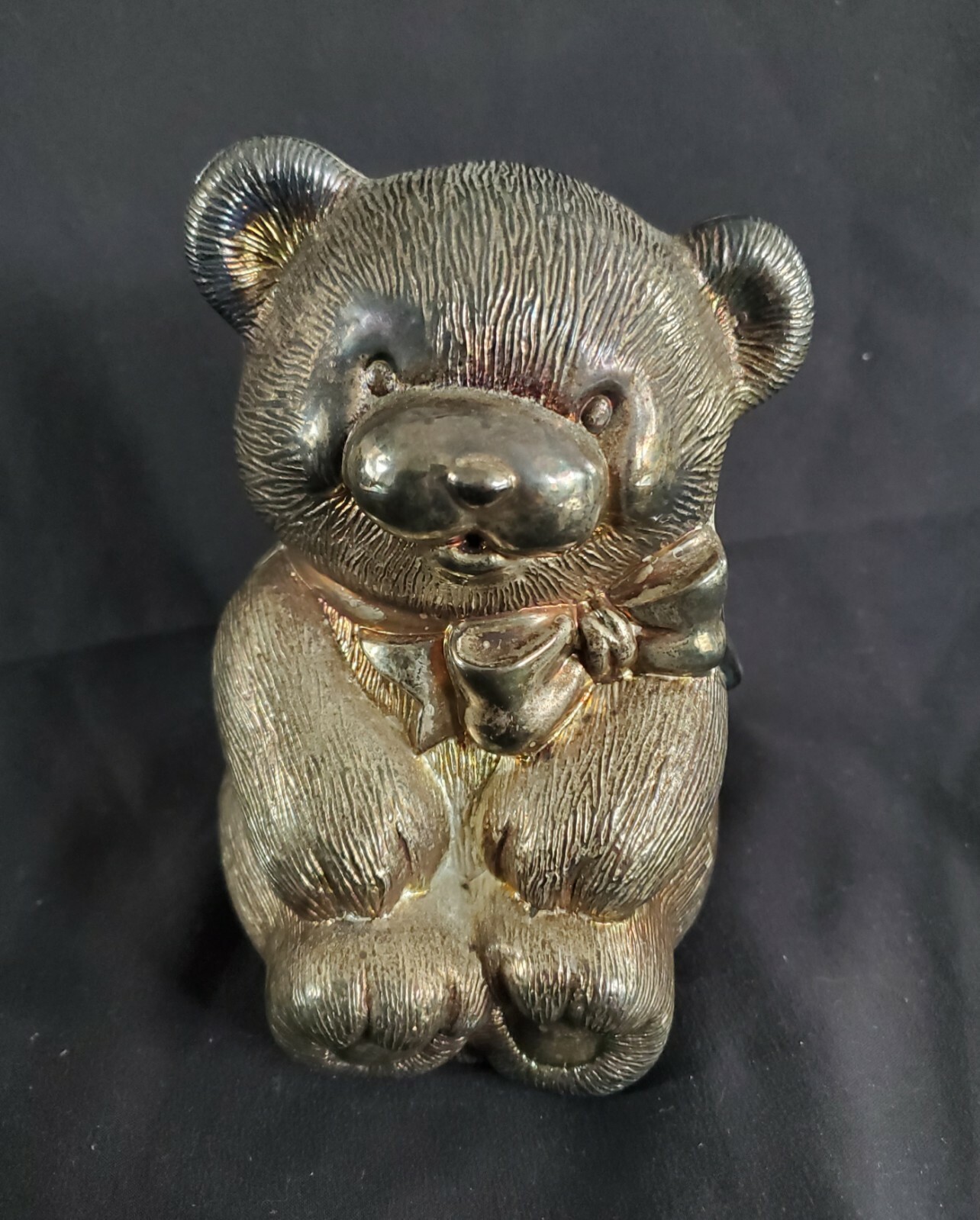 Vintage Silver-plated Metal Teddy Bear with Bow Coin Bank 5.5" tall. | eBay