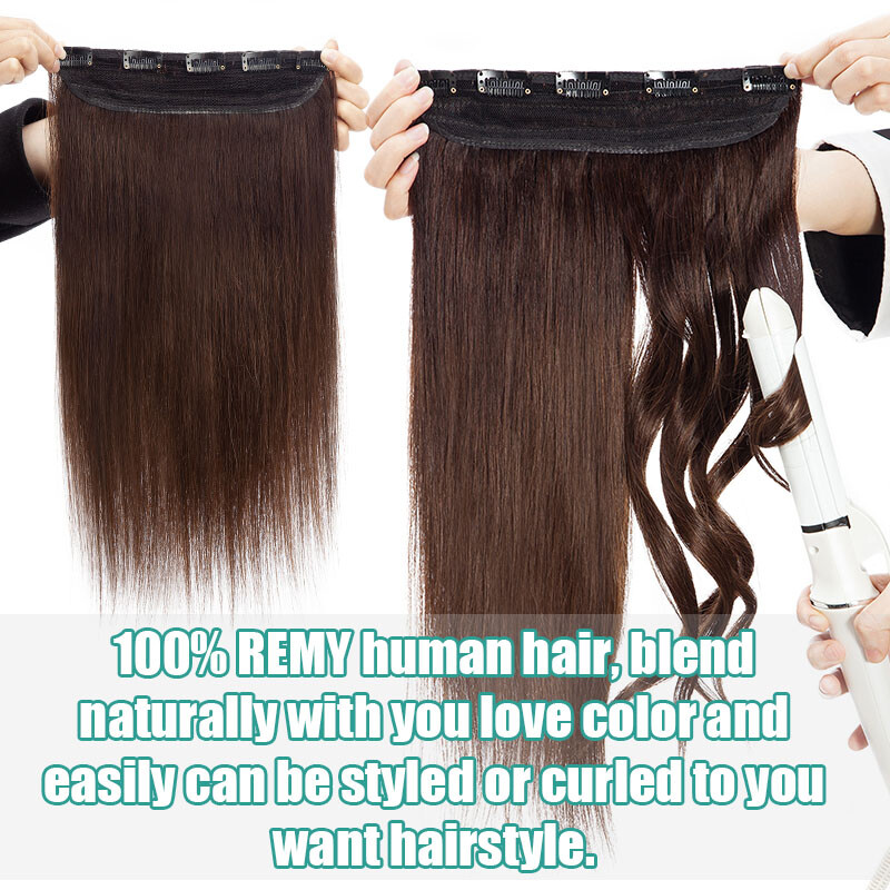 One Piece Clip In Remy 100% Human Hair Extensions Weft 3/4 Full Head ...