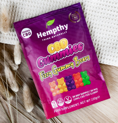 Hempthy CBD Gummies - Vegan Fizzy Gummy Bears 300mg - 30 Pack - 10mg ...