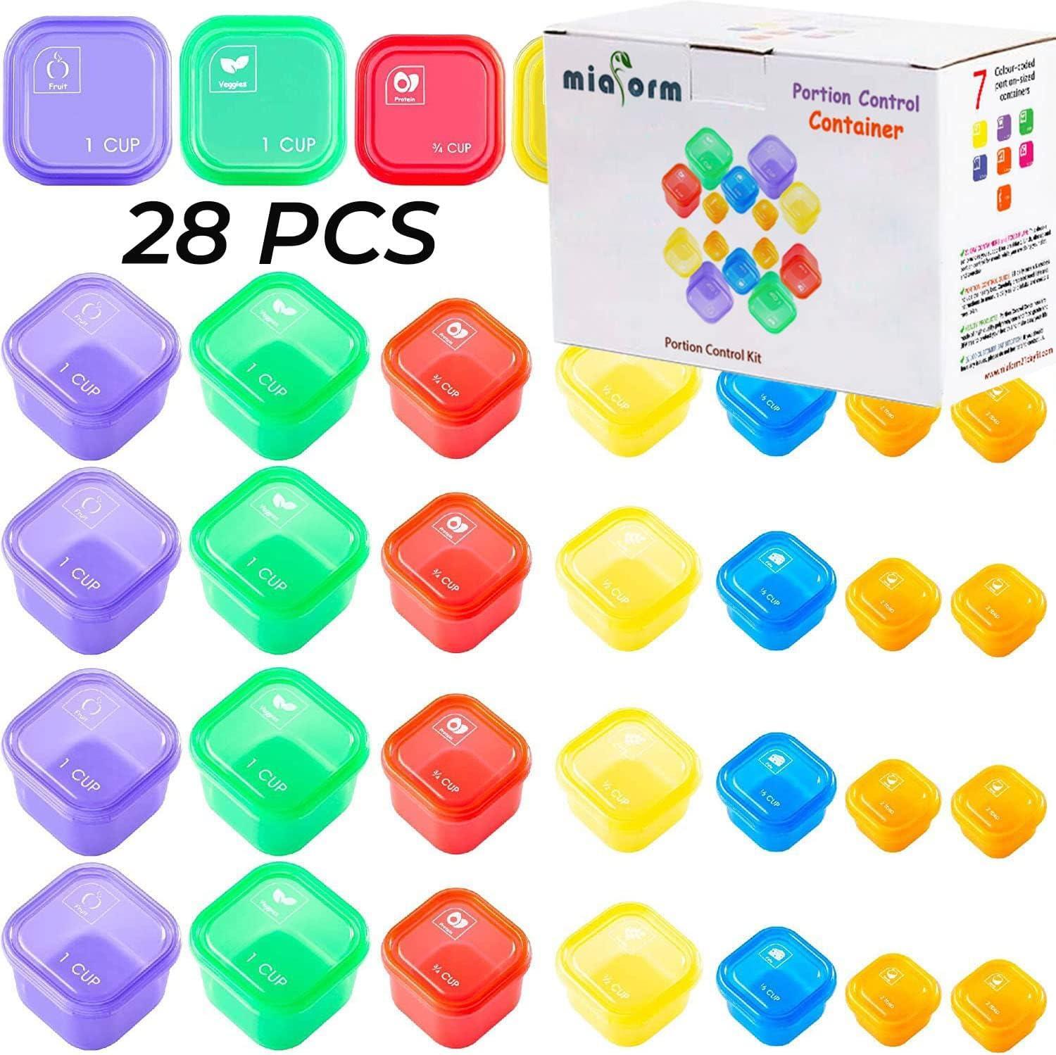 Color-Coded 28-Piece Food Portion Containers with 21-Day Diet Guide ...