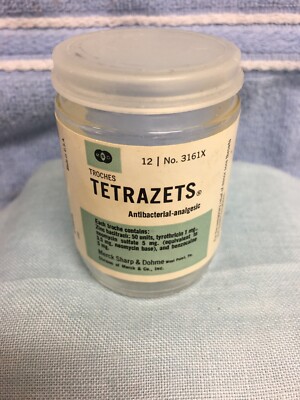 Vintage exp. 1970 TETRAZE Lozenge Glass Bottle Pharmaceutical Merk ...