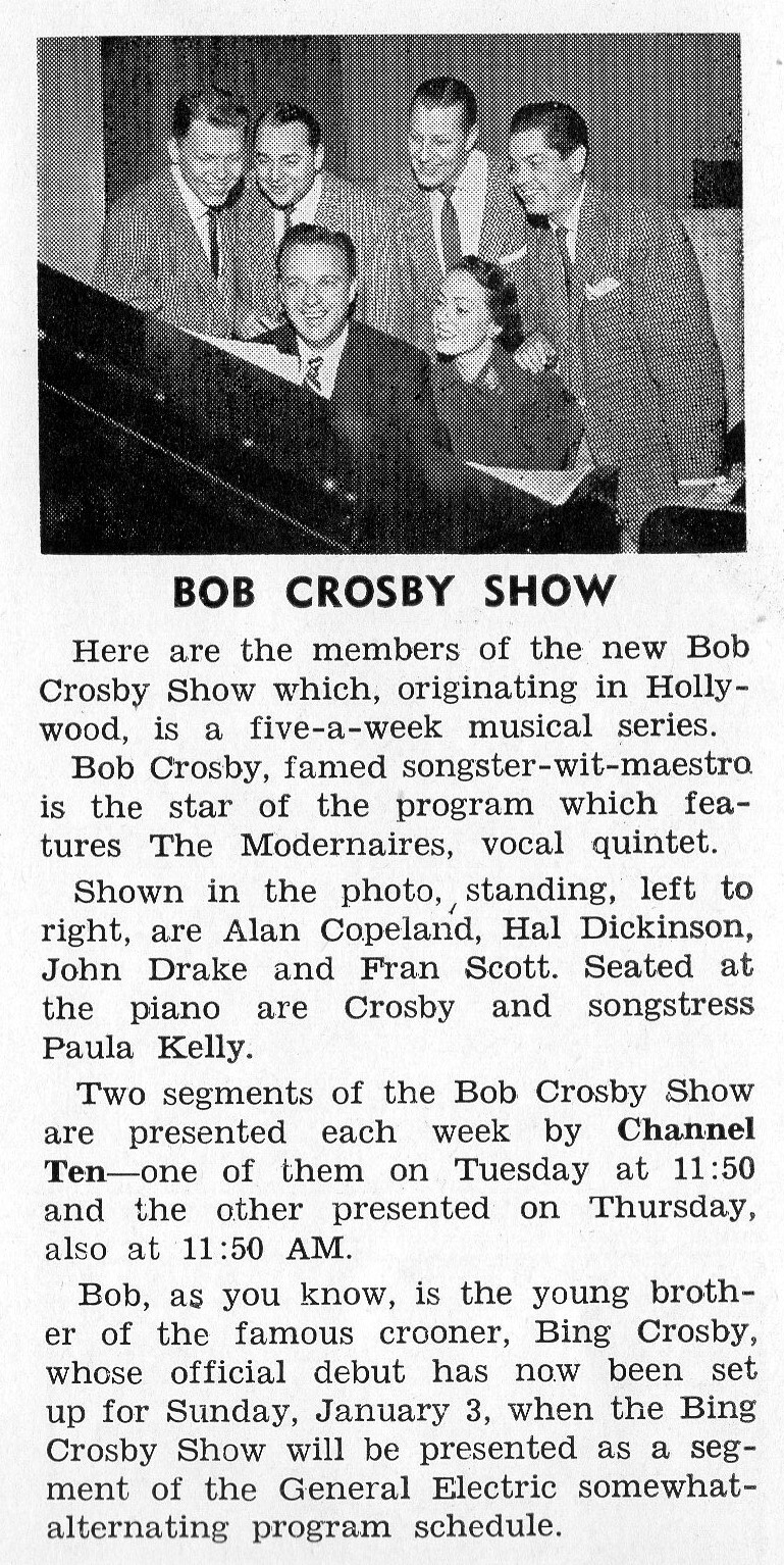 1953 TV AD BOB CROSBY THE MODERNAIRES PAULA KELLY, ALAN COPELAND, JOHN ...