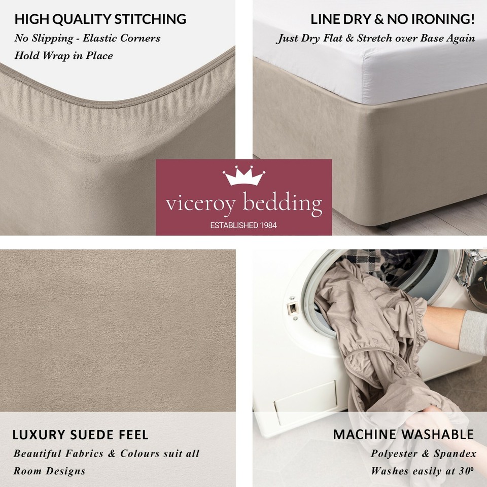 Luxury FAUX SUEDE Divan Bed Base WRAP Frame Cover Valance Elasticated ...