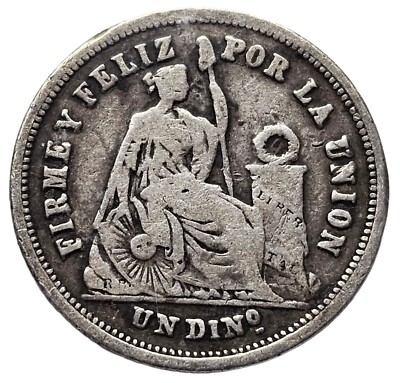 1864 YB Lima Peru .900 Silver 1 Dinero Coin Liberty Seated Peru Shield ...