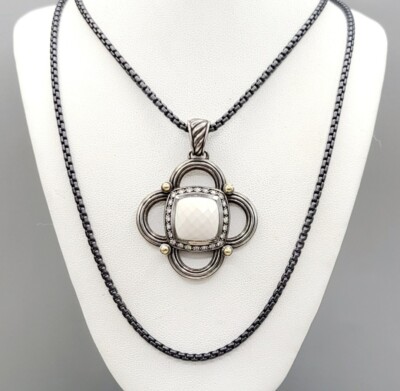 David Yurman Large Renaissance White Agate Diamond Pendant Enhancer ...